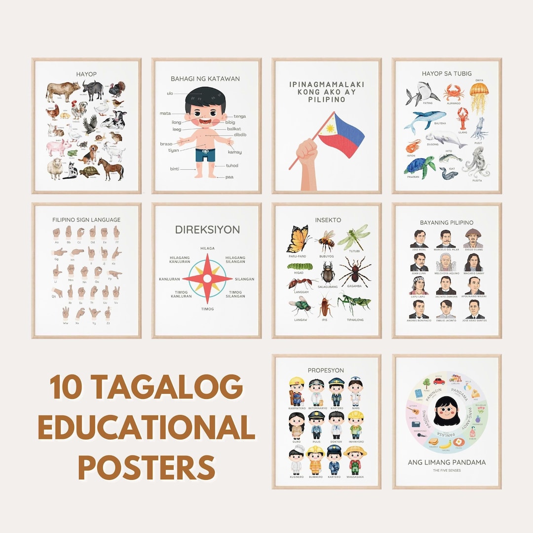 Tagalog Educational Wall Art Set of 10 Prints Philippines Wall Decor ...