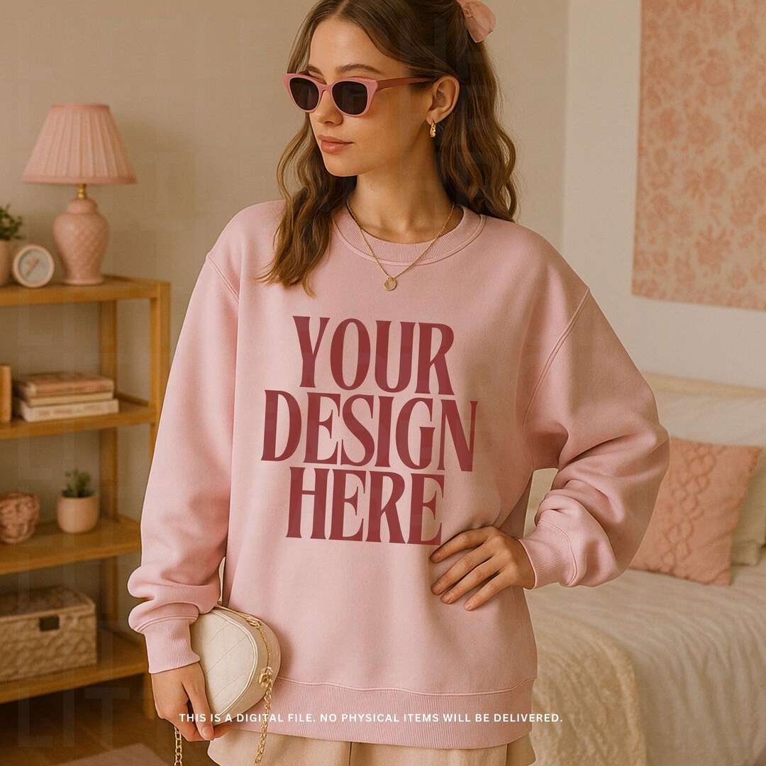 Gildan 18000 Light Pink Mockup, Valentine's Day Crewneck Mockup Print ...