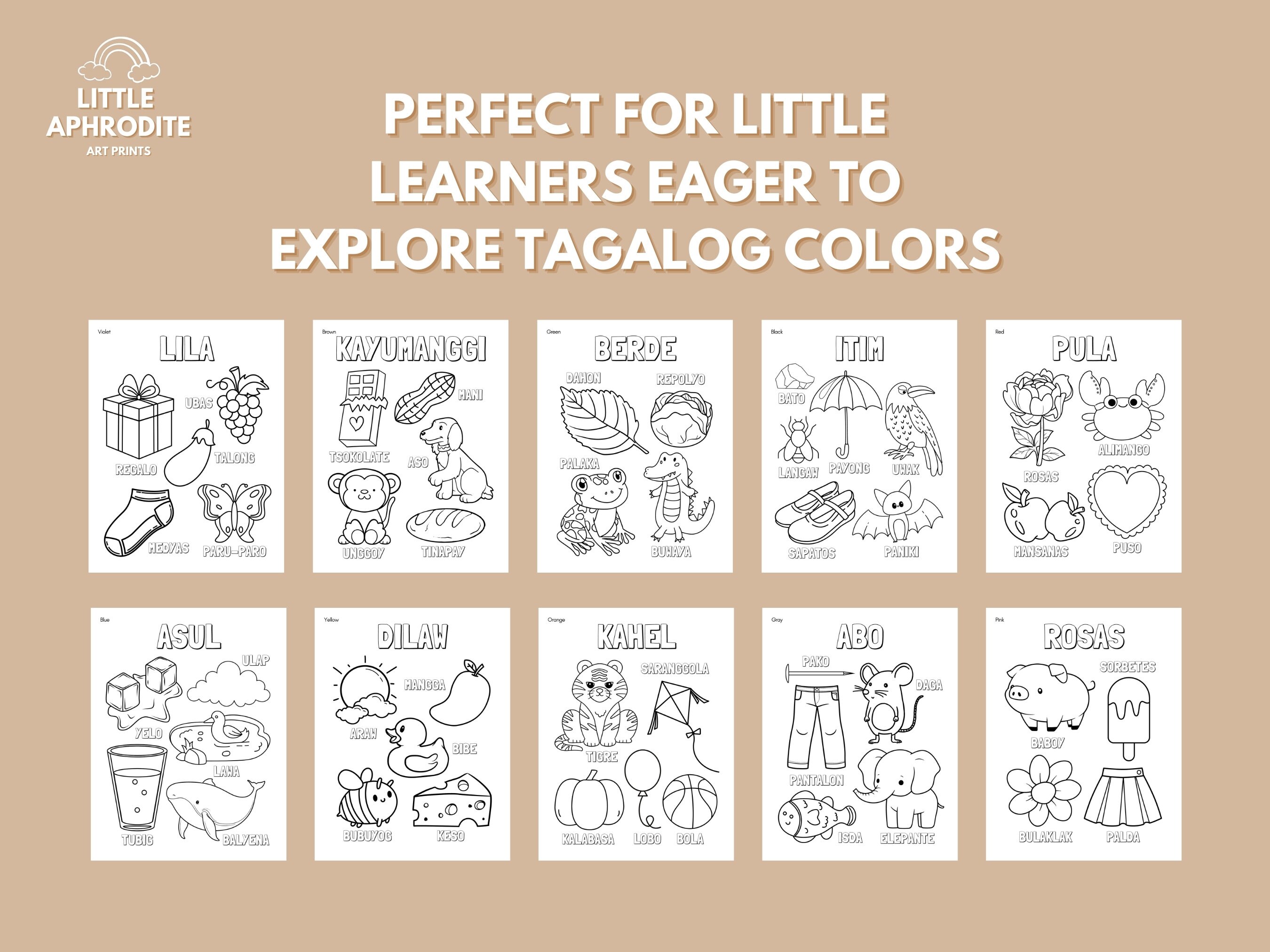 Tagalog Colors Filipino Learning Coloring Pages Cute Baby Shower Gift ...