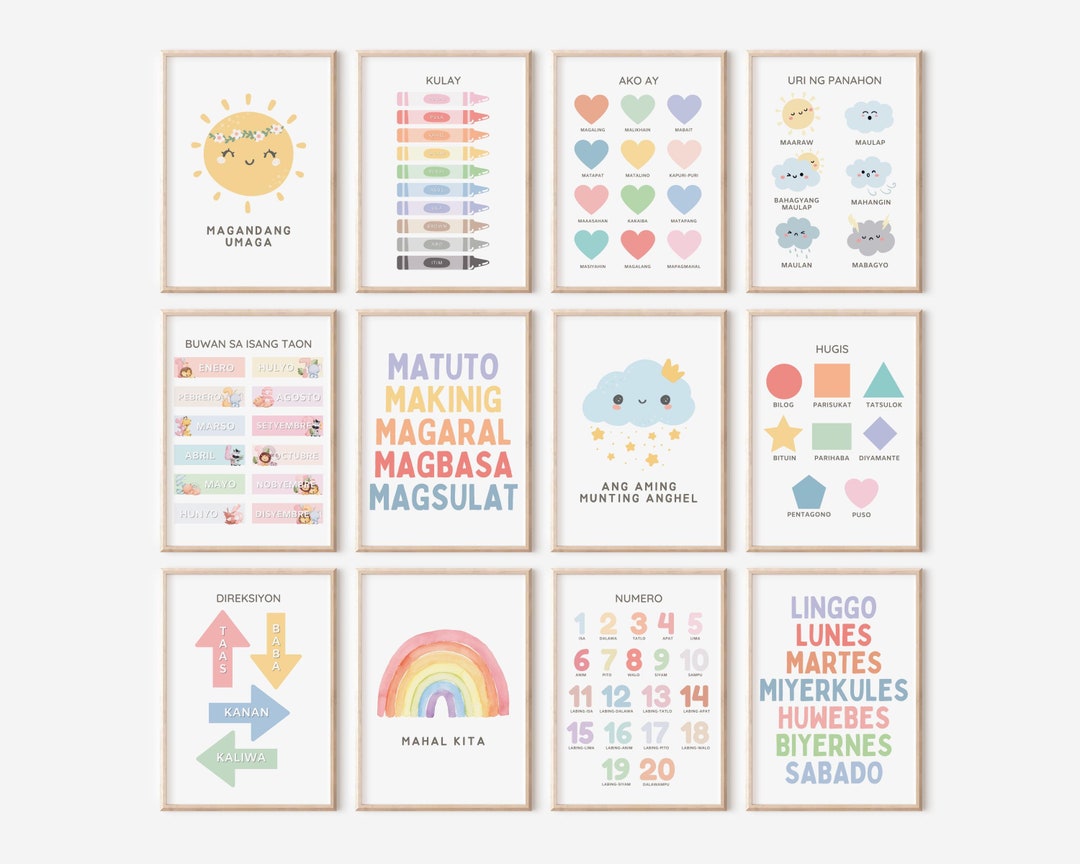 Tagalog Educational Wall Art Set of 12 Prints - Philippines Wall Decor ...