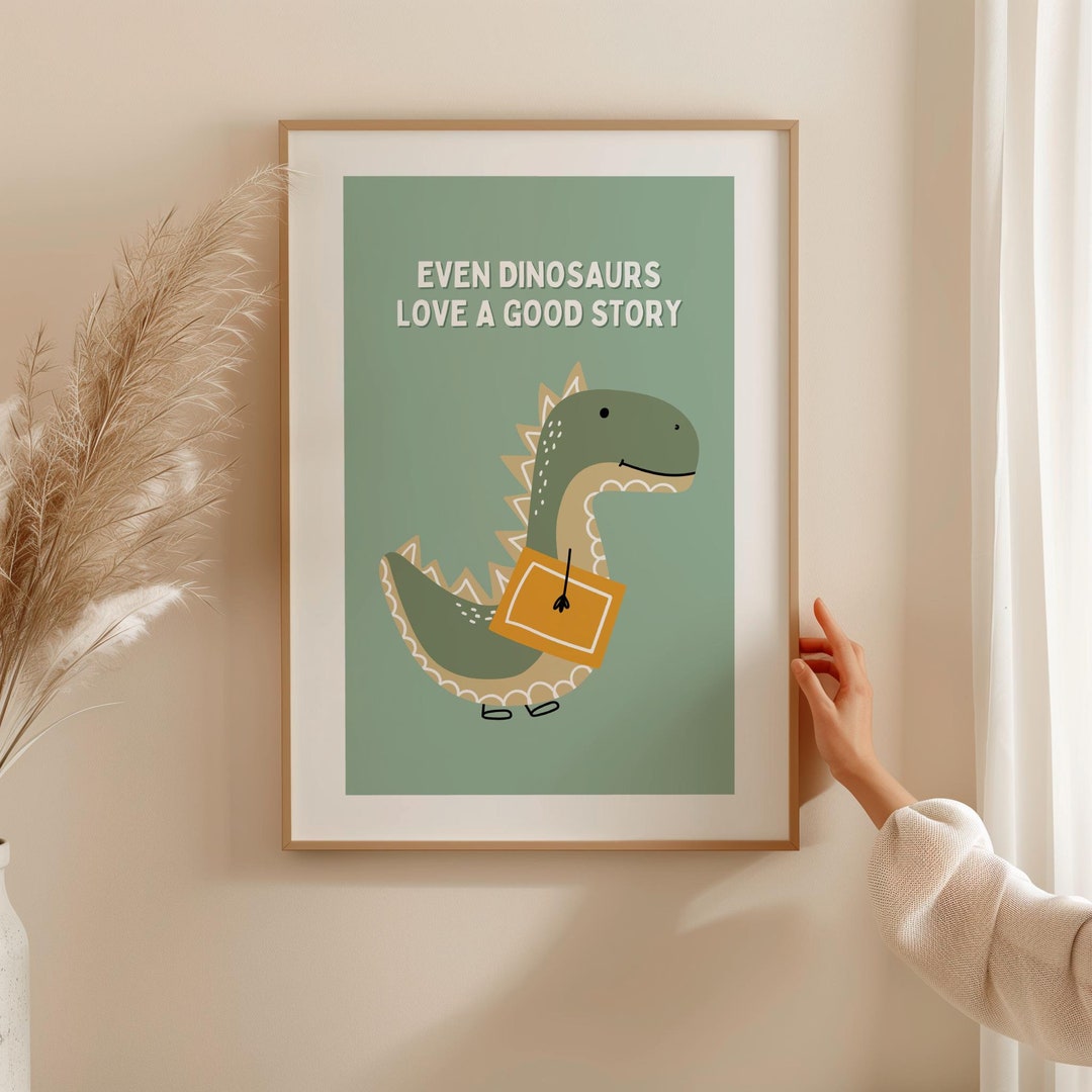 Dinosaur Reading Book Wall Art - Kids Room Decor, Educational Nursery ...