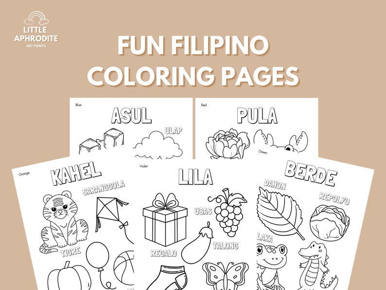 Tagalog Colors Filipino Learning Coloring Pages Cute Baby Shower Gift ...