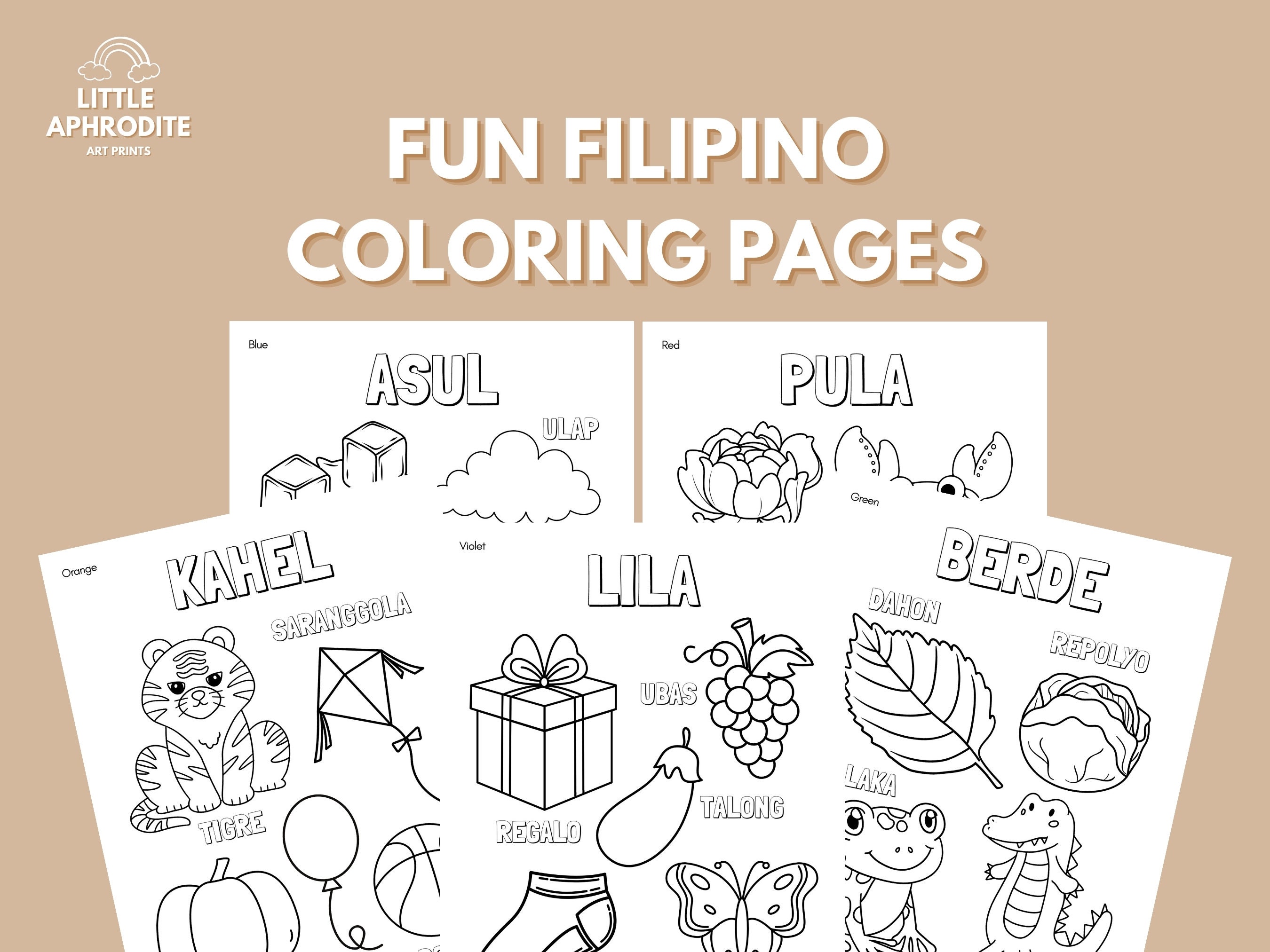 Tagalog Colors Filipino Learning Coloring Pages Cute Baby Shower Gift ...