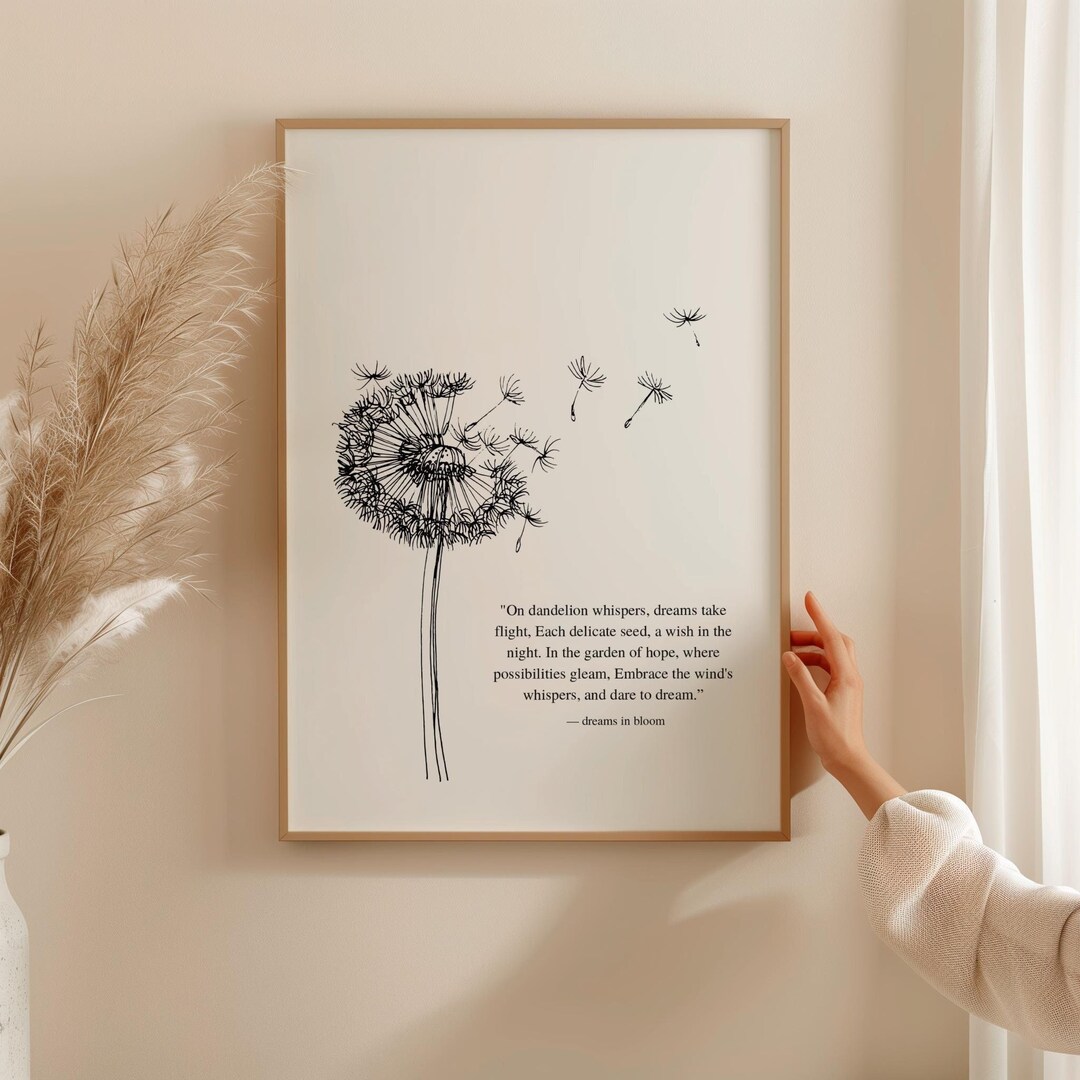 Dandelion Wall Art Print - Wildflower Botanical Poster, Dandelion Wish ...