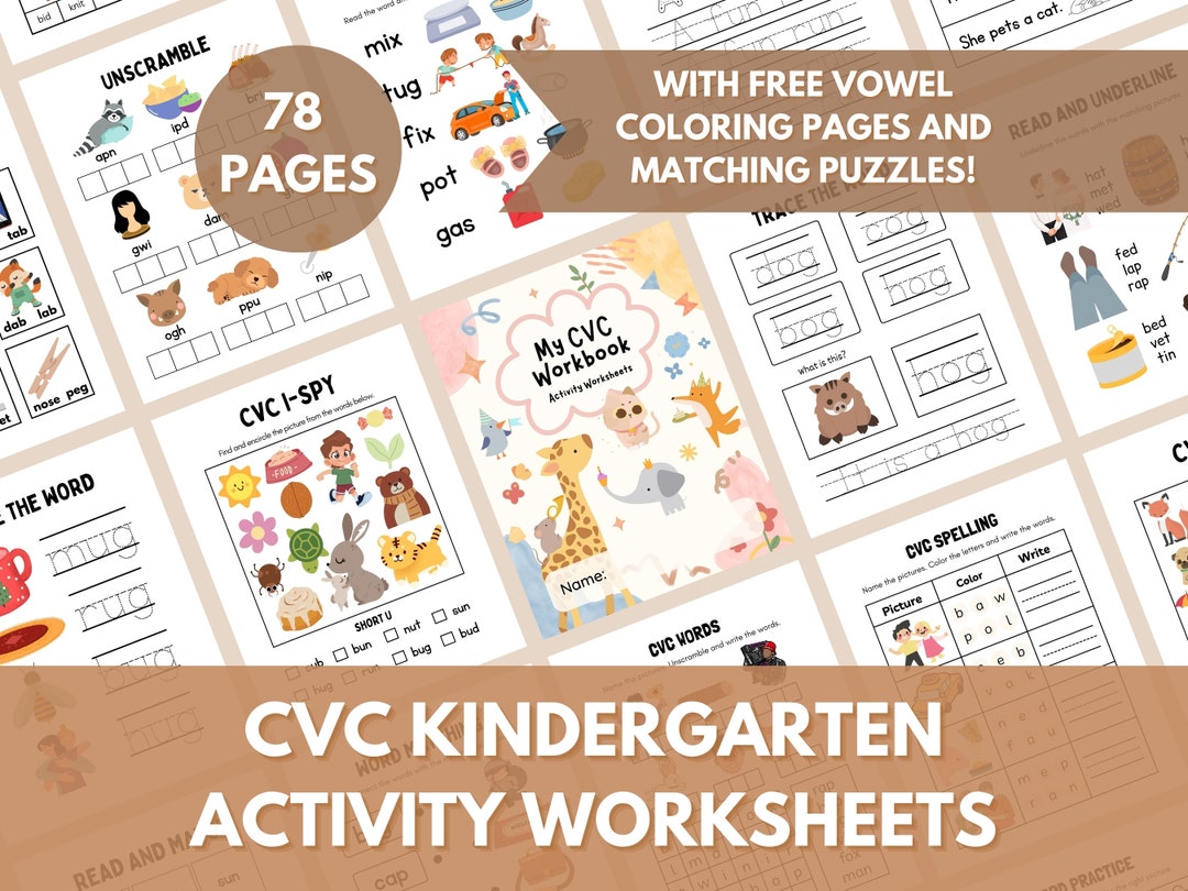 CVC Phonics Activity Book for Kids Printable Activity Worksheets ...