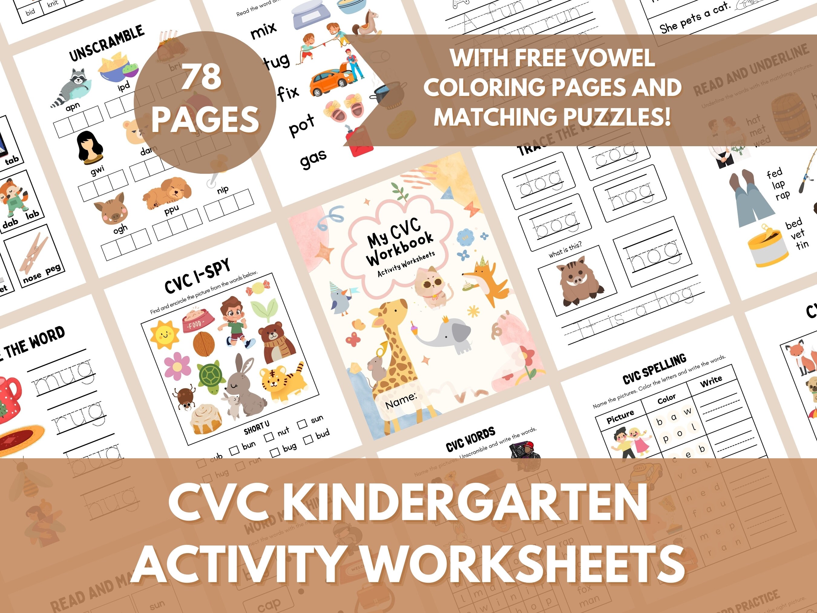 CVC Phonics Activity Book for Kids Printable Activity Worksheets ...