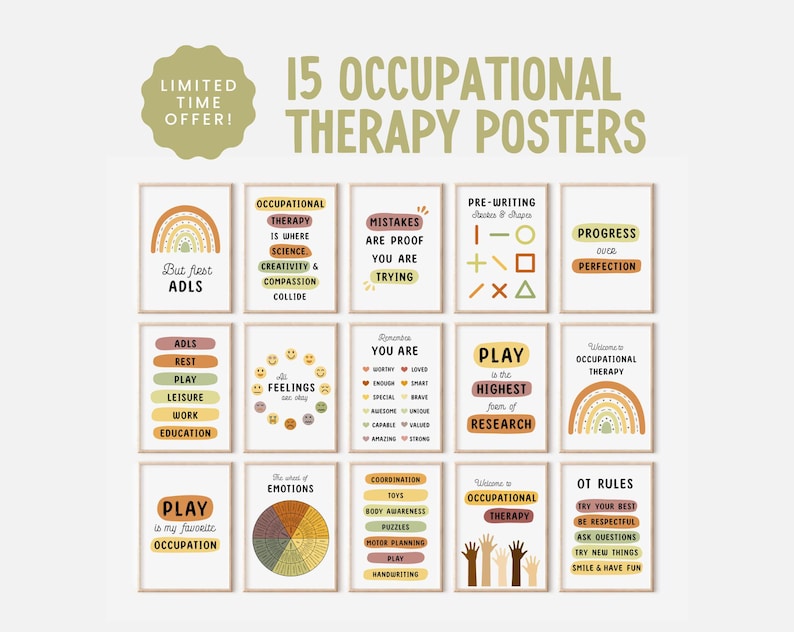 Occupational Therapy Posters Set of 15, Office Decor for Occupational ...