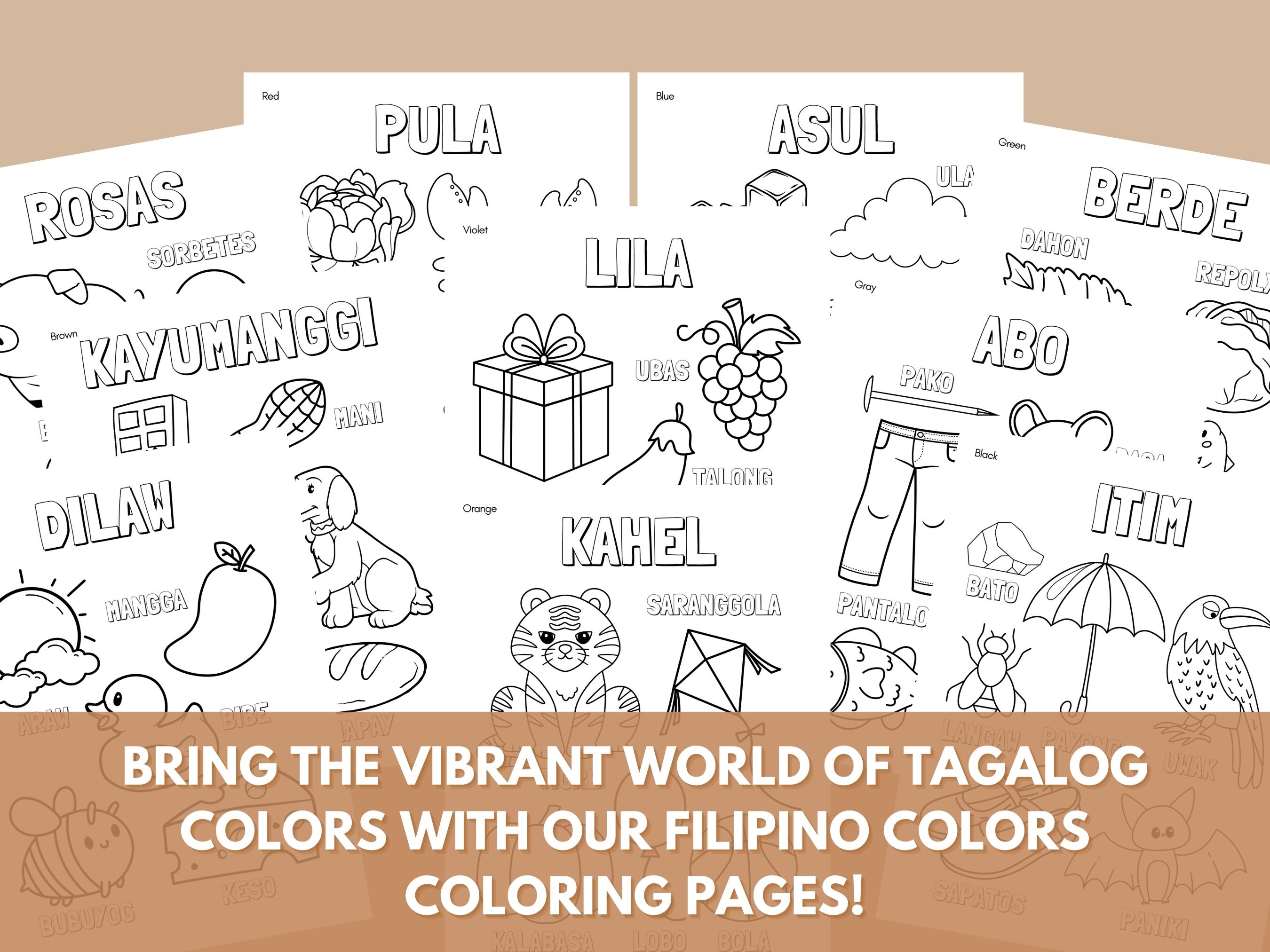 Tagalog Colors Filipino Learning Coloring Pages Cute Baby Shower Gift ...