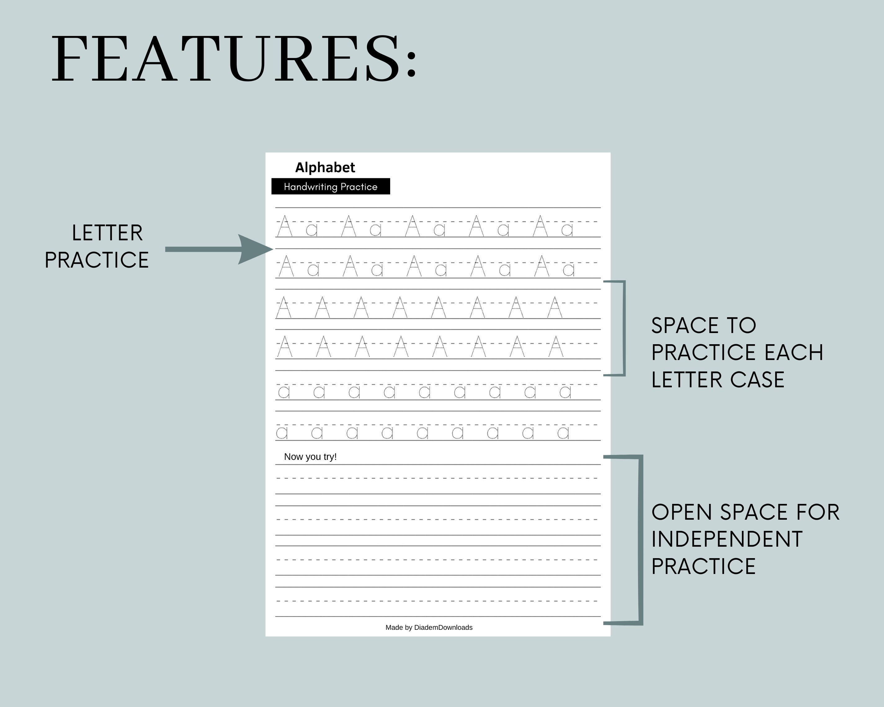 Alphabet Handwriting Practice Worksheet | Digital PDF Download ...