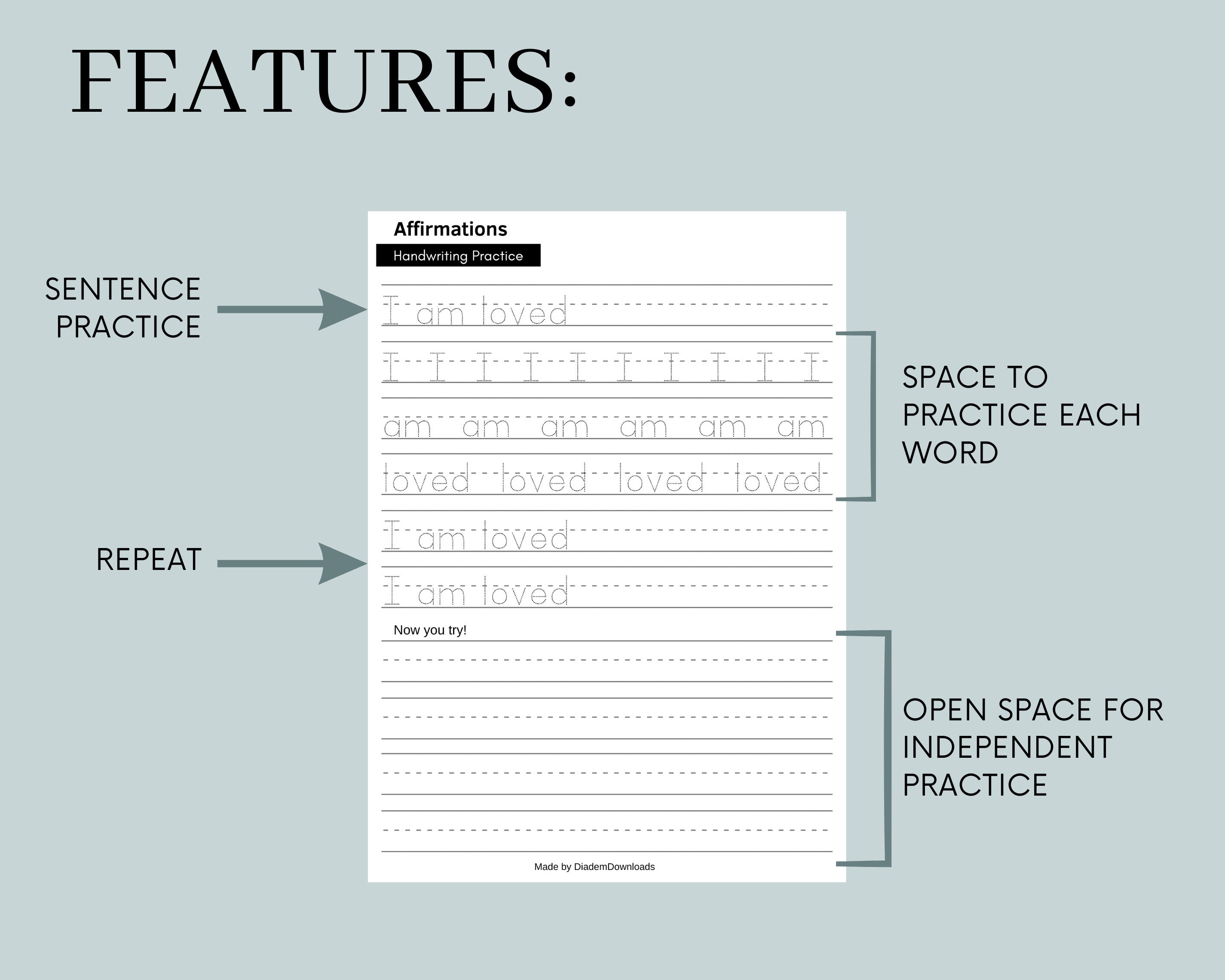 Affirmation Handwriting Practice Worksheet | Digital PDF Download ...