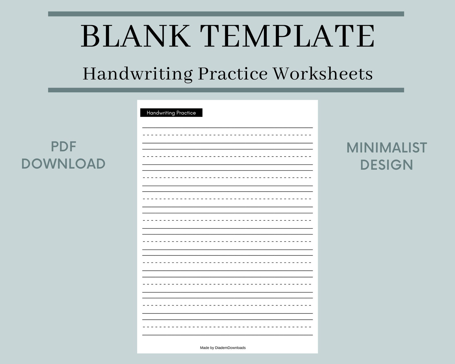 Blank Handwriting Practice Sheet | Minimalist | Elementary Worksheet ...
