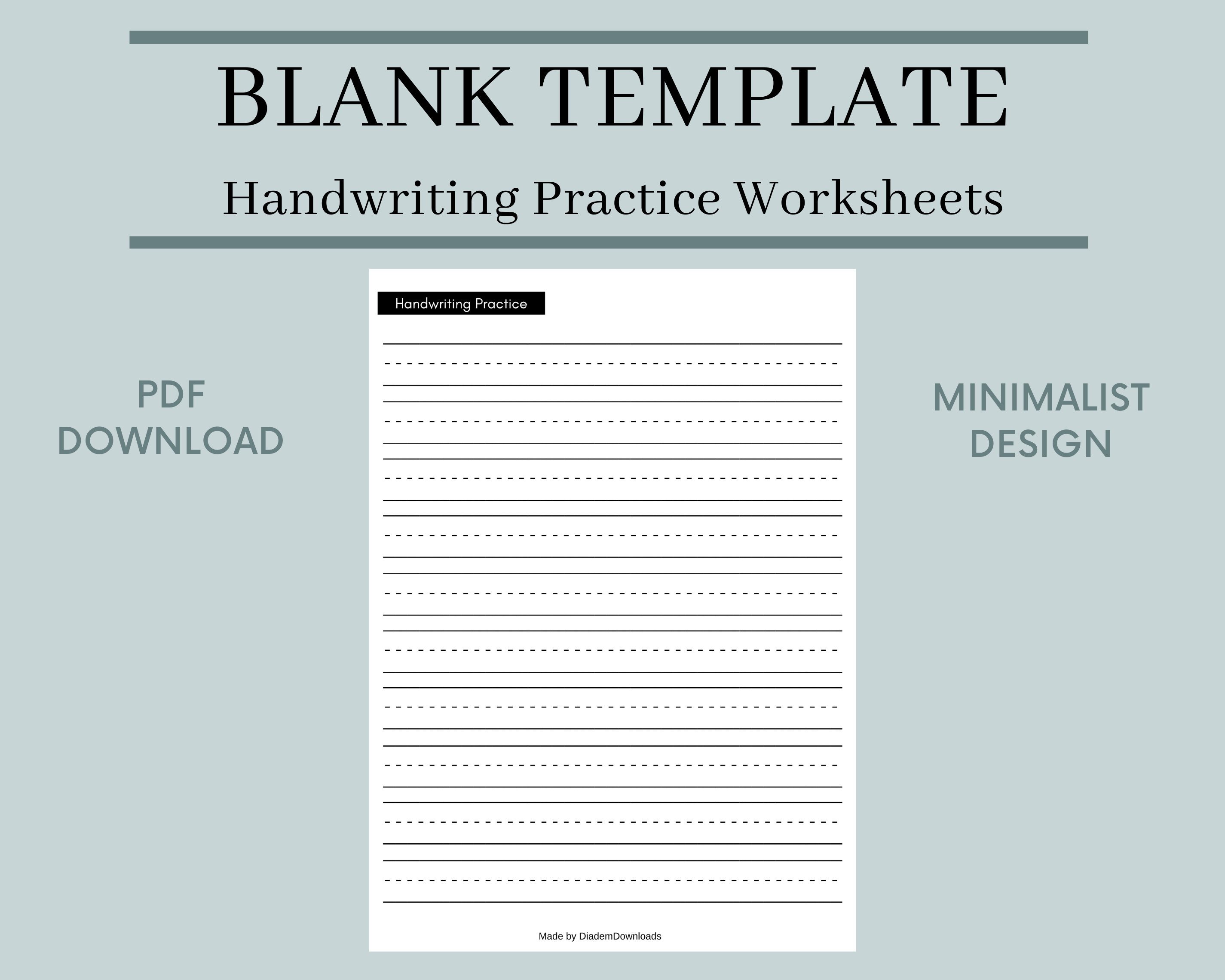 Blank Handwriting Practice Sheet | Minimalist | Elementary Worksheet ...