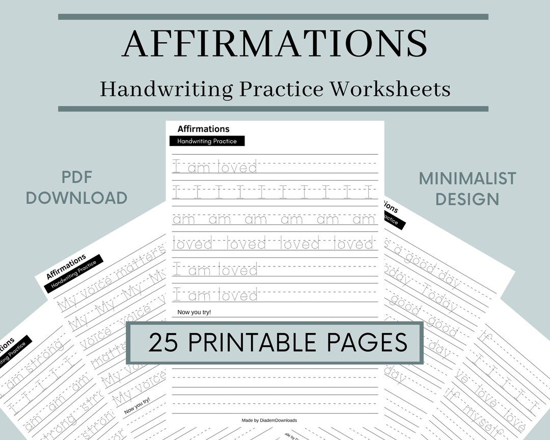 Affirmation Handwriting Practice Worksheet | Digital PDF Download ...
