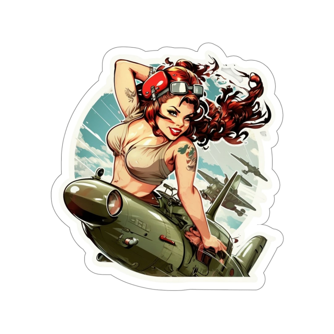 Military Aviator Pinup Girl Sticker Etsy