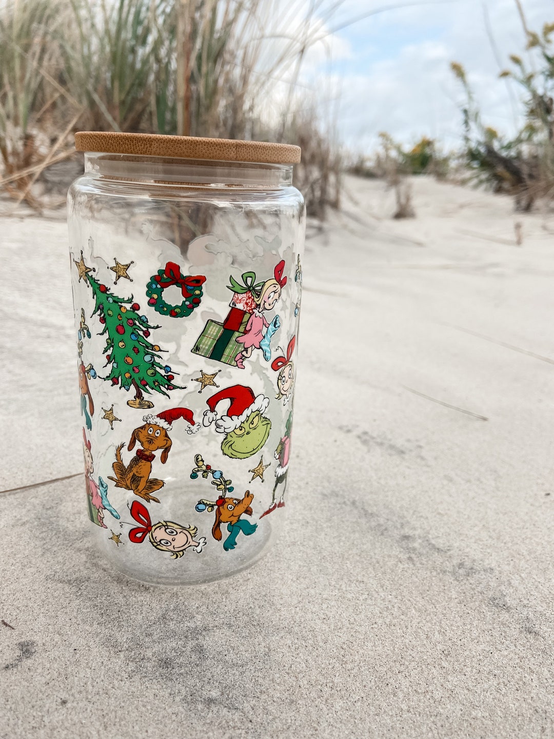 Whoville Grinch 16oz Tumbler Grumpy Green Man Grinch Holiday Glass Cup ...