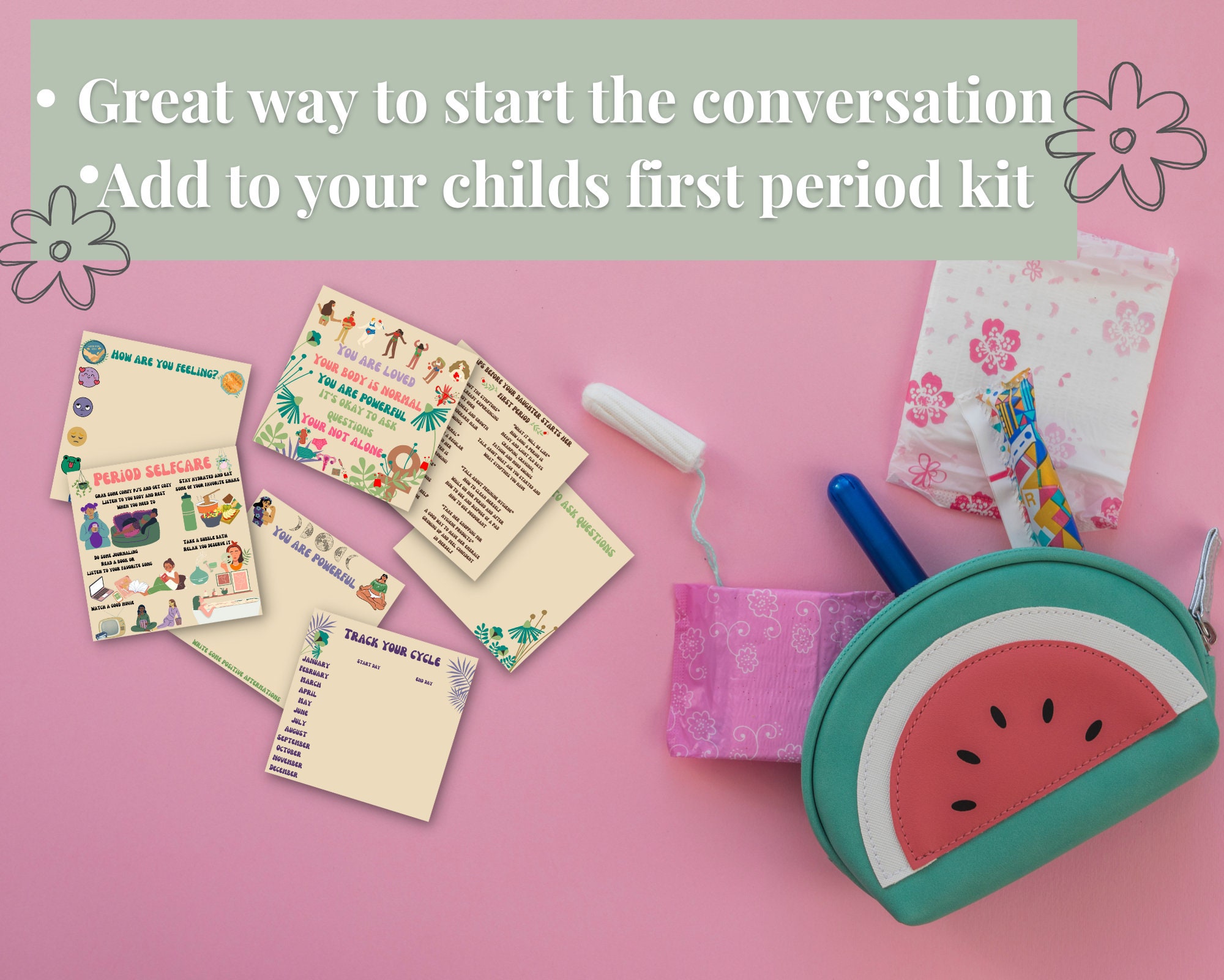 First Period Cycle Kit Tween Affirmation Card Period Tracker Moon Cycle ...