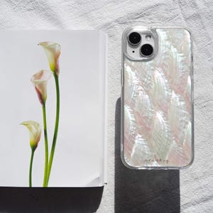 White Pearl - Real Mother of Pearl Phone Case, iPhone 16 15 14 13 Pro ...