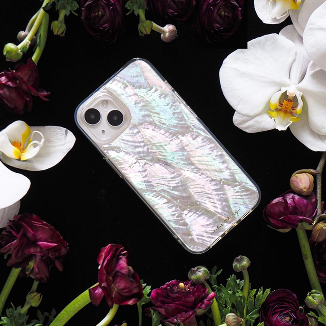 White Pearl - Real Mother of Pearl Phone Case, iPhone 16 15 14 13 Pro ...