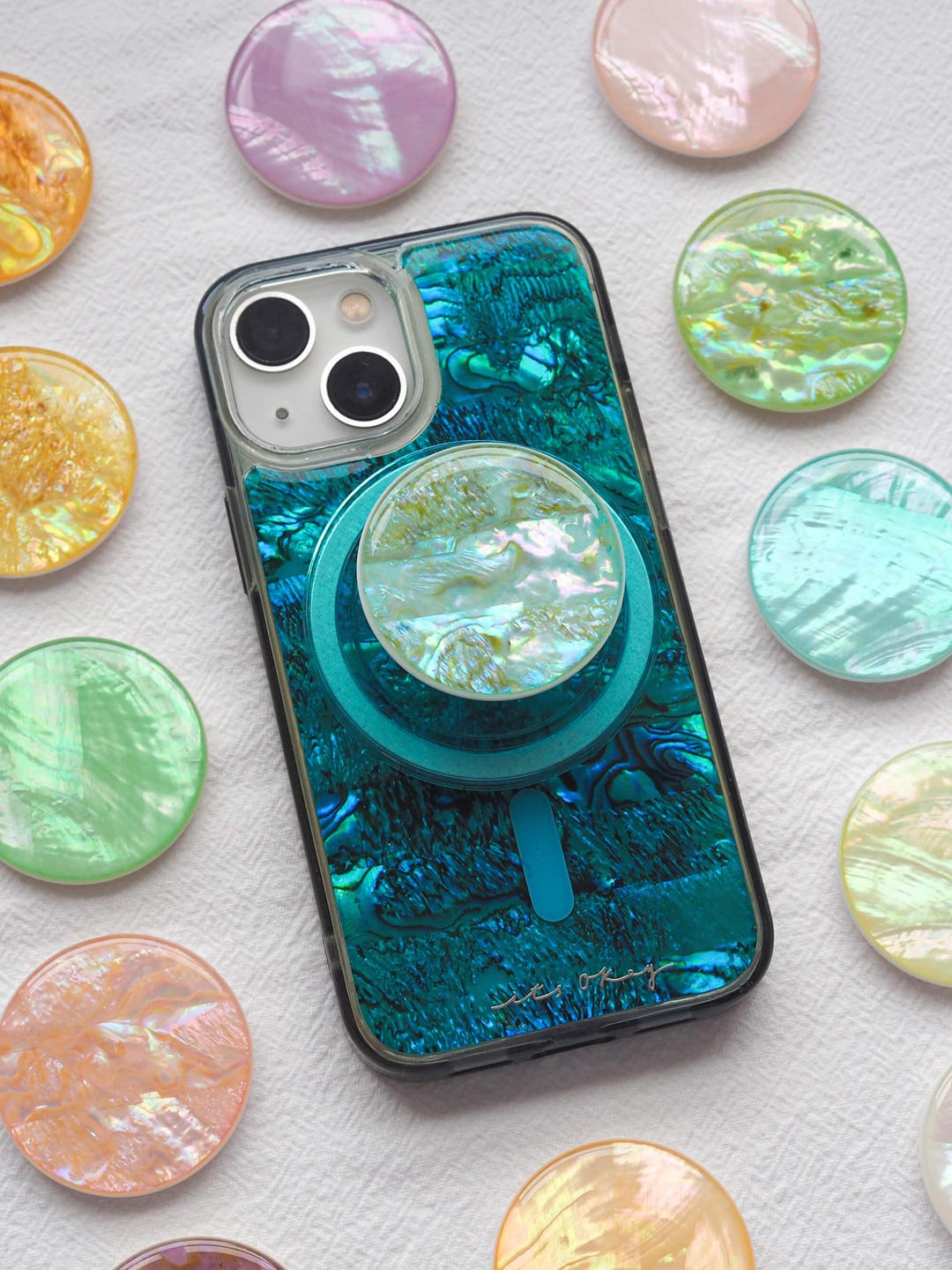 Genuine Shell Phone Grip, Mother of Pearl & Abalone, Magsafe Magnetic ...