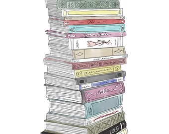 5x7 Book Stack Illustration, Wall Art, Watercolor Print, Minimalistic ...