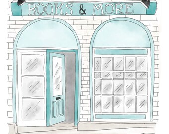 5x7 Bookshelf Illustration, Wall Art, Watercolor Print, Minimalistic ...