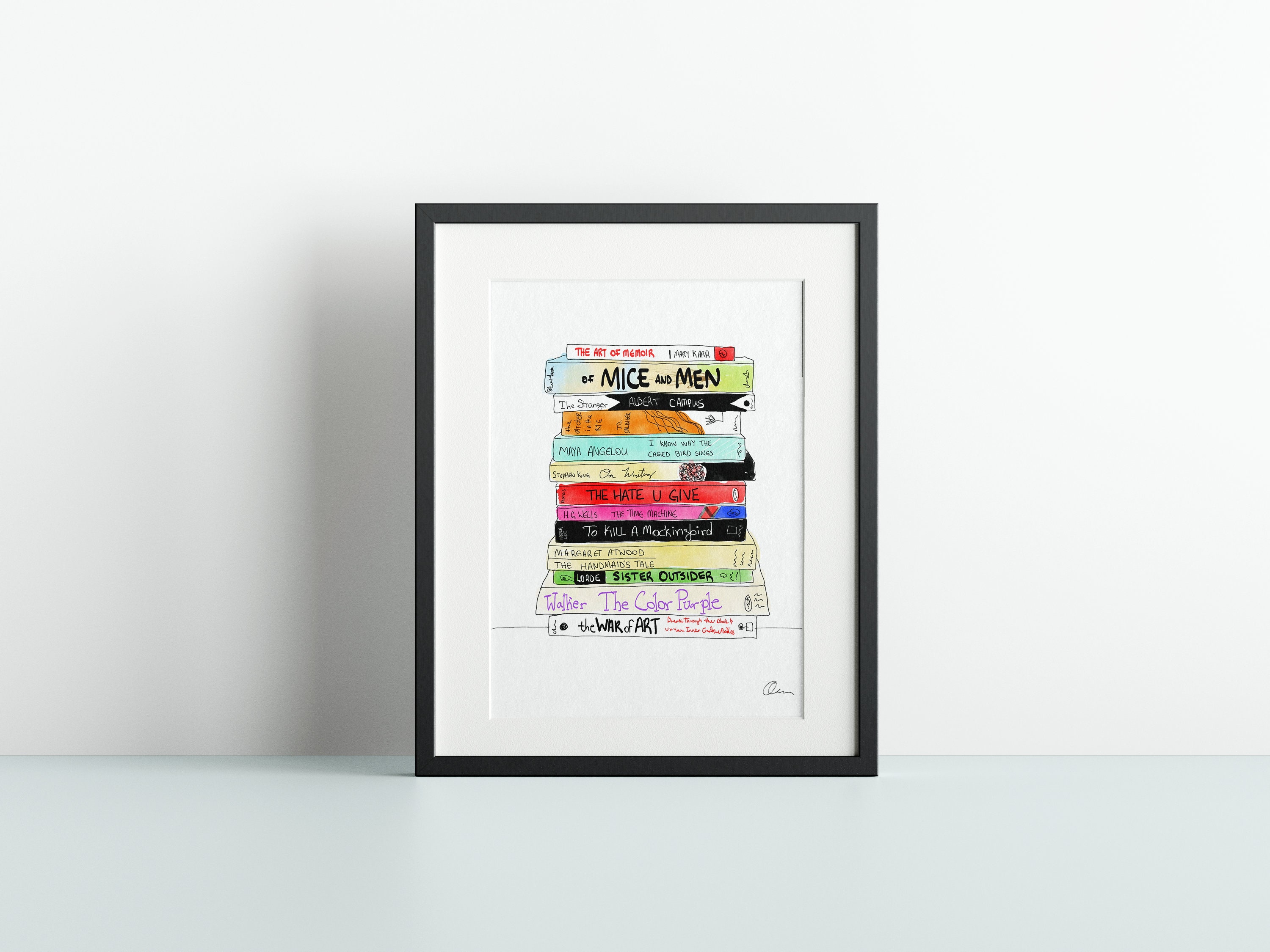 5x7 Book Stack Illustration, Wall Art, Watercolor Print, Minimalistic ...