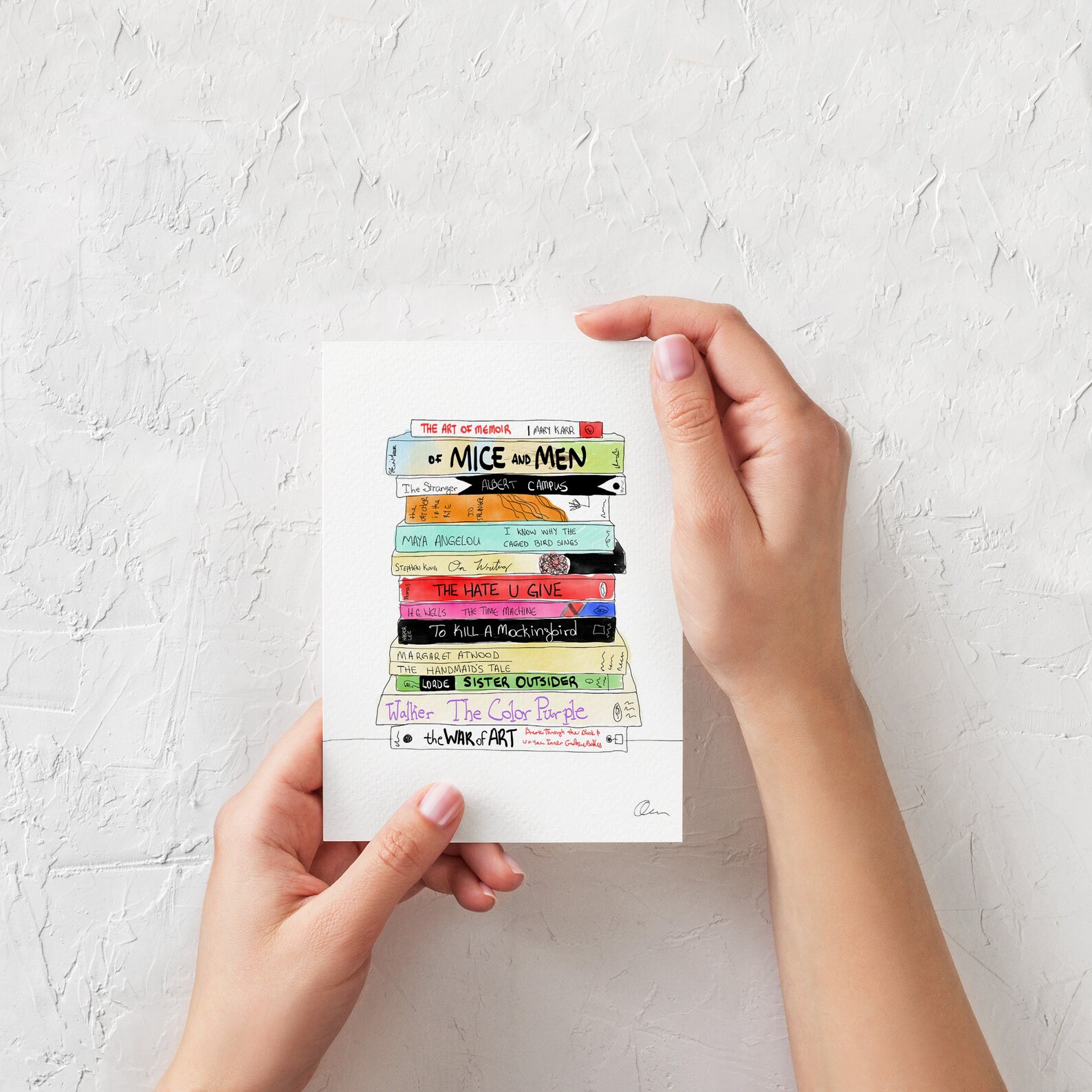 5x7 Book Stack Illustration, Wall Art, Watercolor Print, Minimalistic ...