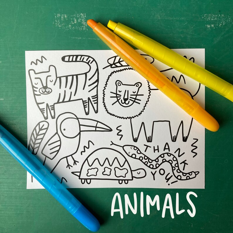 PRINTABLE THANK YOU Card for Kids (animals) - Etsy