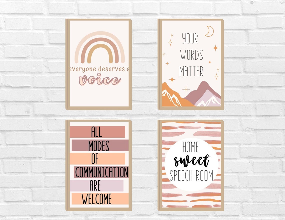 4 Printable BOHO Speech Posters | Therapy Room Decor | Speech Language ...