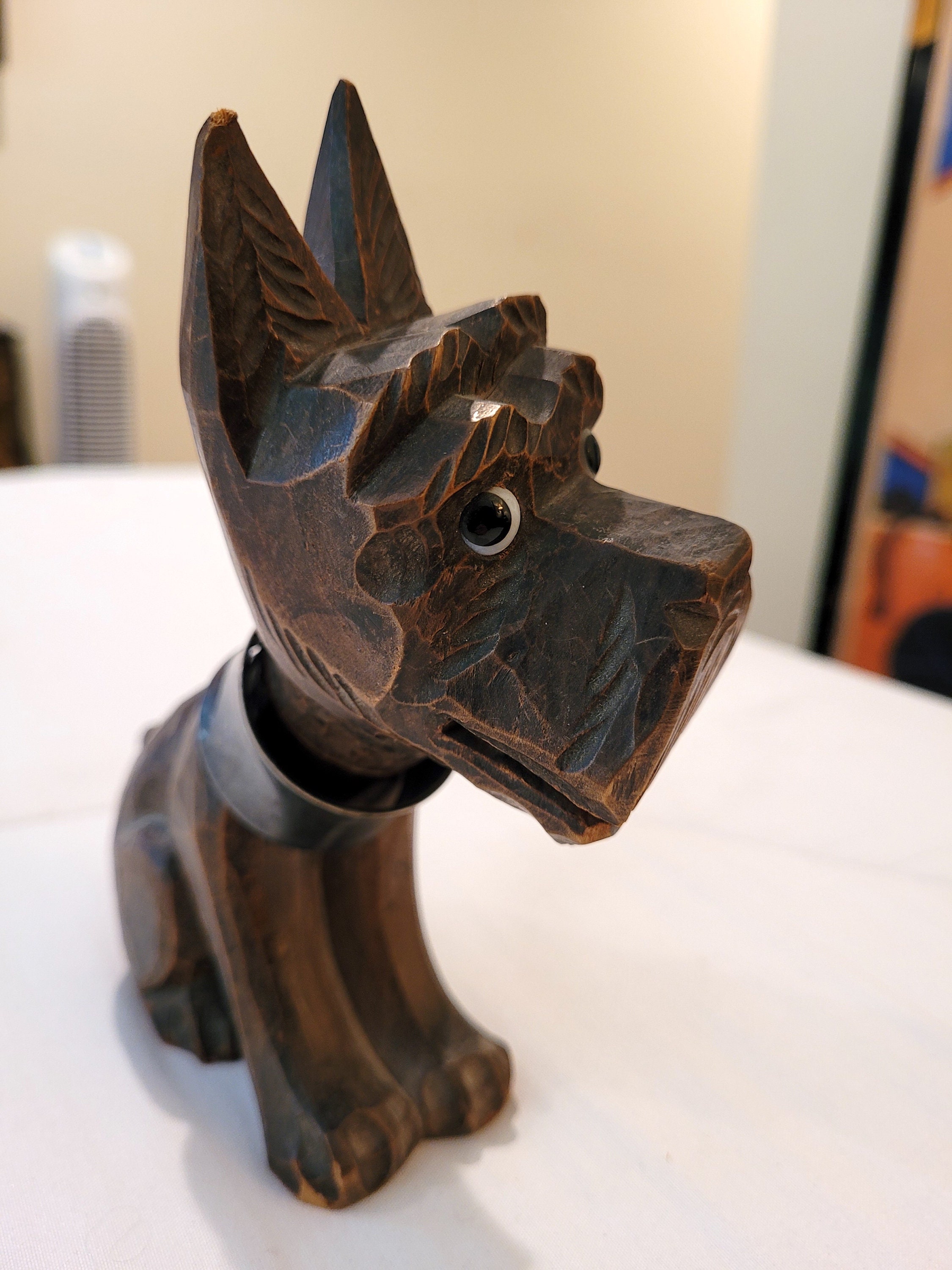 Antique Wood Carved Scottie Dog W/turning Head, Glass Eyes, & 800FS ...