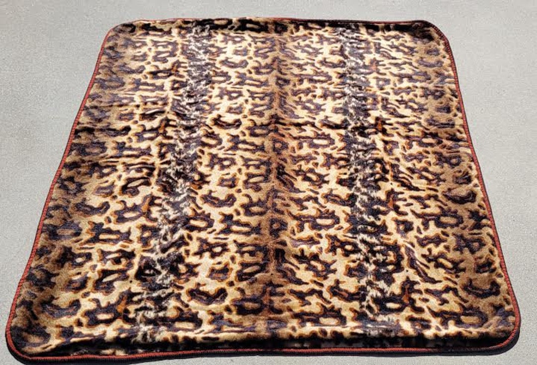 Antique Leopard Print Carriage Blanket, Braided Ribbon Border (46x52 ...