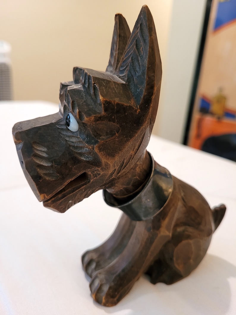 Antique Wood Carved Scottie Dog W/turning Head, Glass Eyes, & 800FS ...