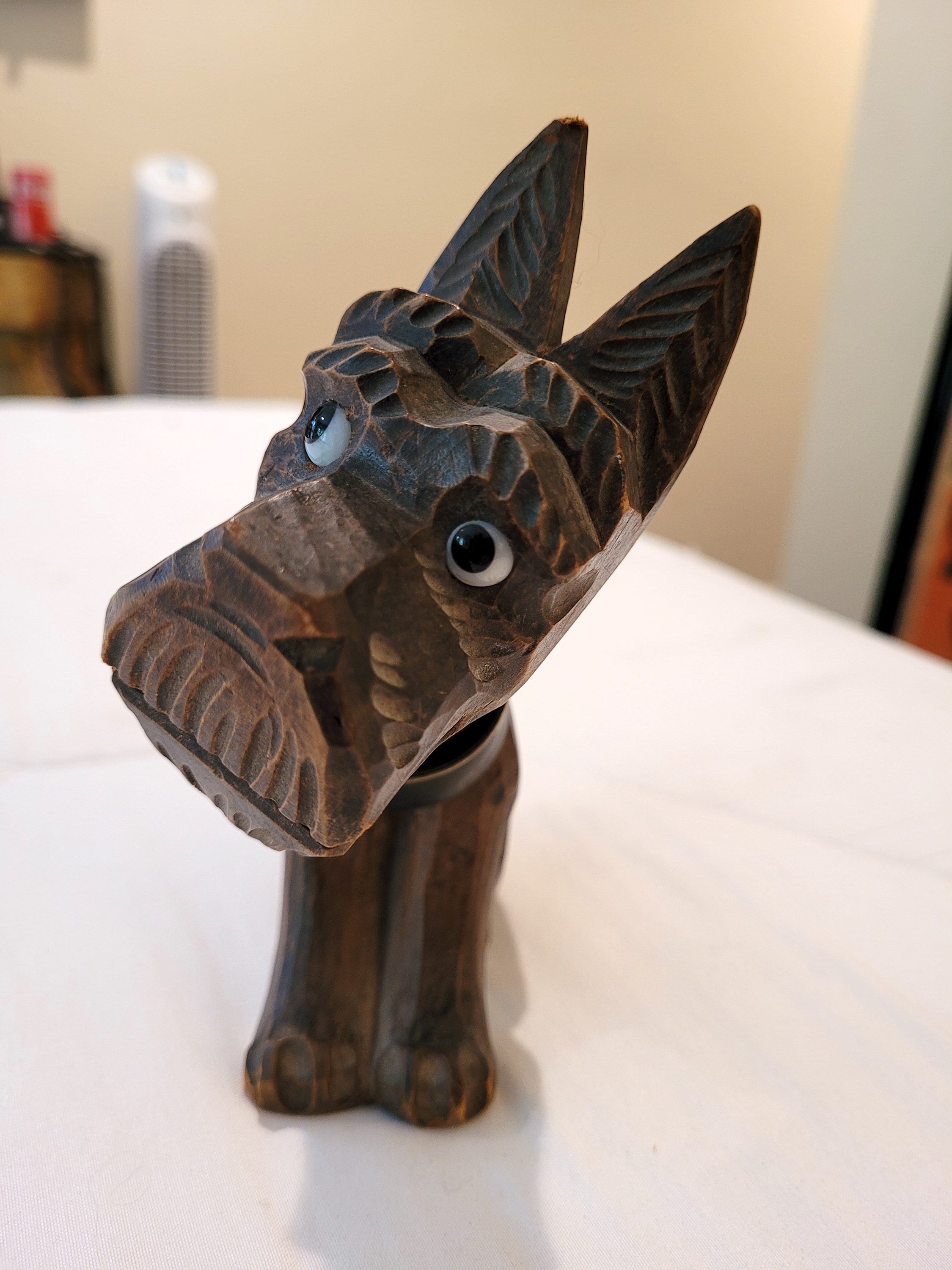 Antique Wood Carved Scottie Dog W/turning Head, Glass Eyes, & 800FS ...