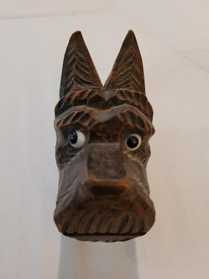 Antique Wood Carved Scottie Dog W/turning Head, Glass Eyes, & 800FS ...