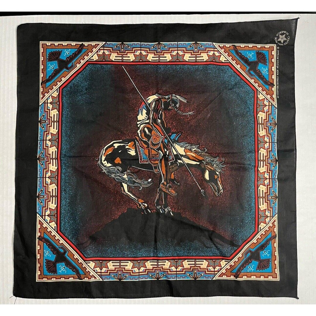 Vintage Wrangler Bandana Western Native American USA Cotton Black ...