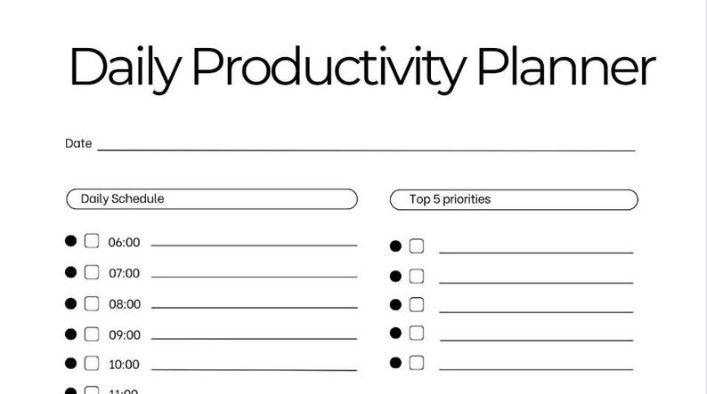 Minimal Daily Productivity Planner Printable US Letter PDF Download - Etsy