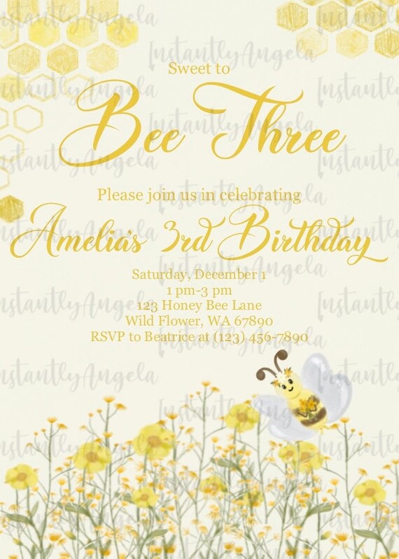 Bee Birthday Invitation Editable Instant Download - Etsy