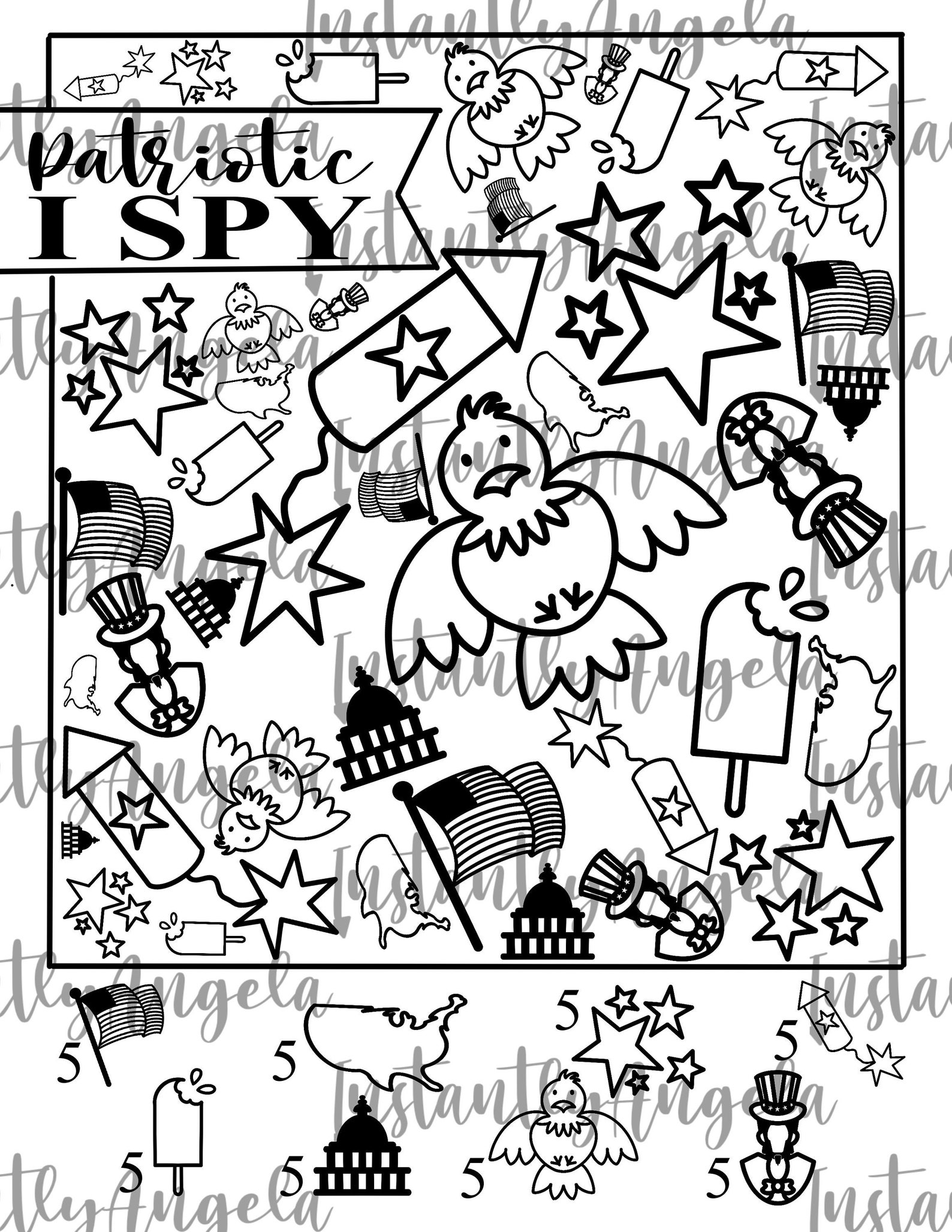 Printable I Spy, Coloring Page, Patriotic, Fourth of July, Memorial Day ...