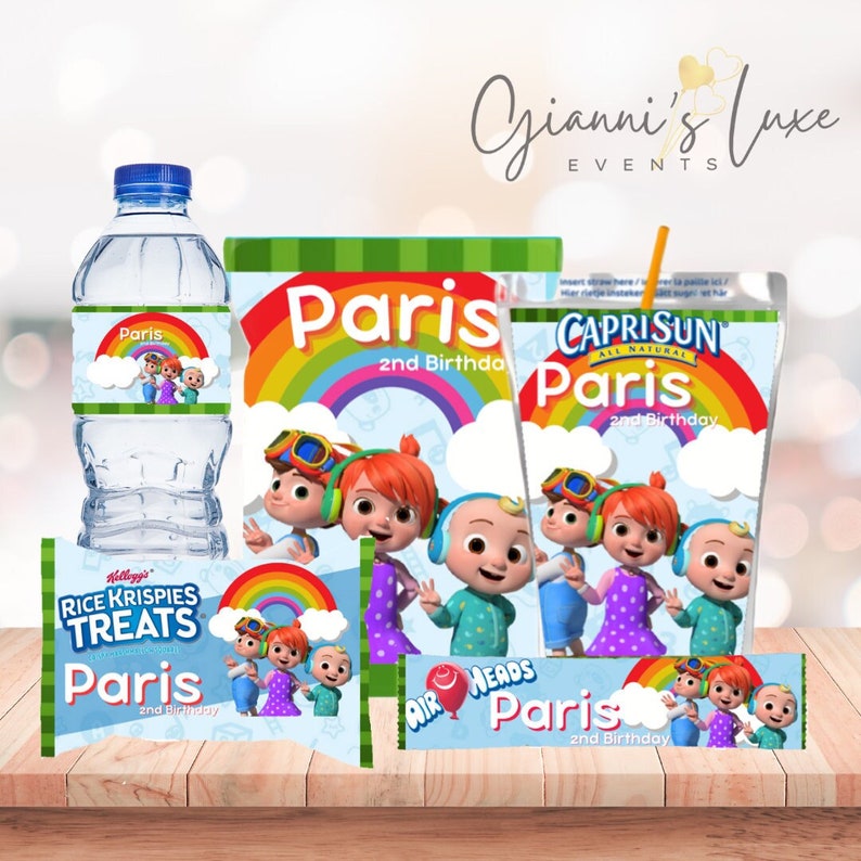 Cocomelon Party Favor Templates, Bundle Chip Bag Labels, Rice Krispie ...