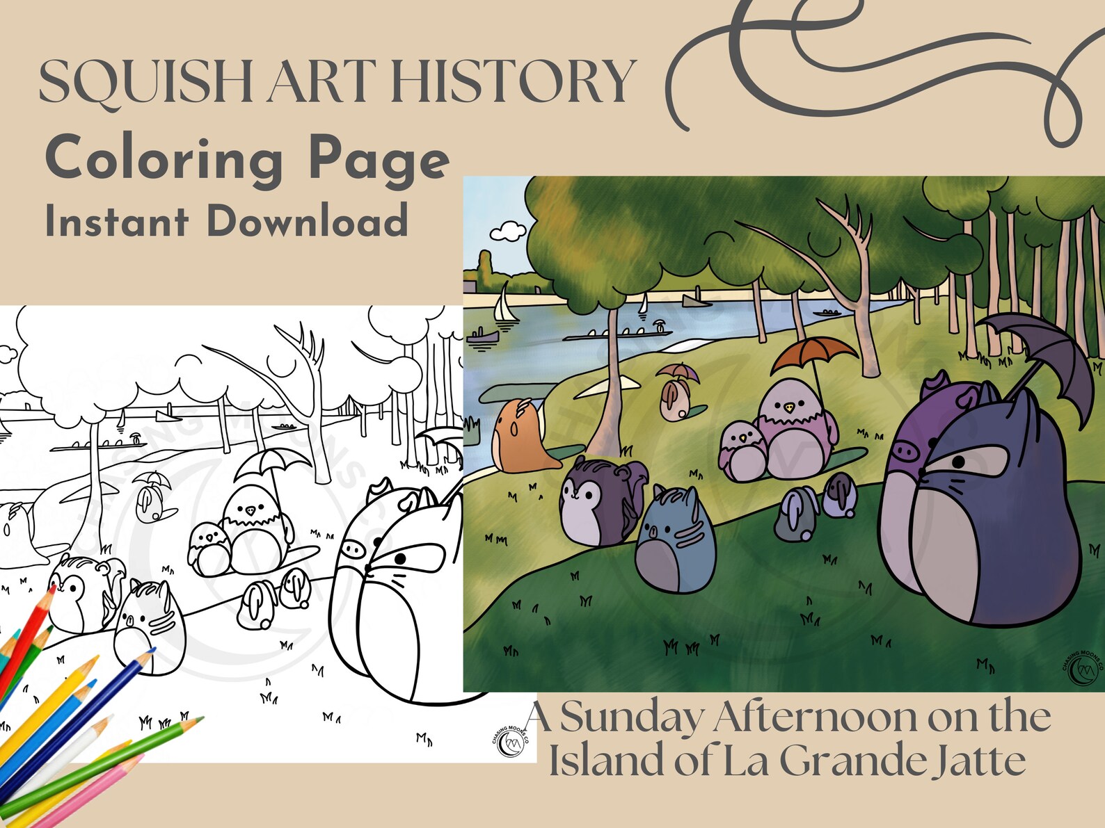 Squish Art History: Sunday Afternoon Coloring Page for Adults ...