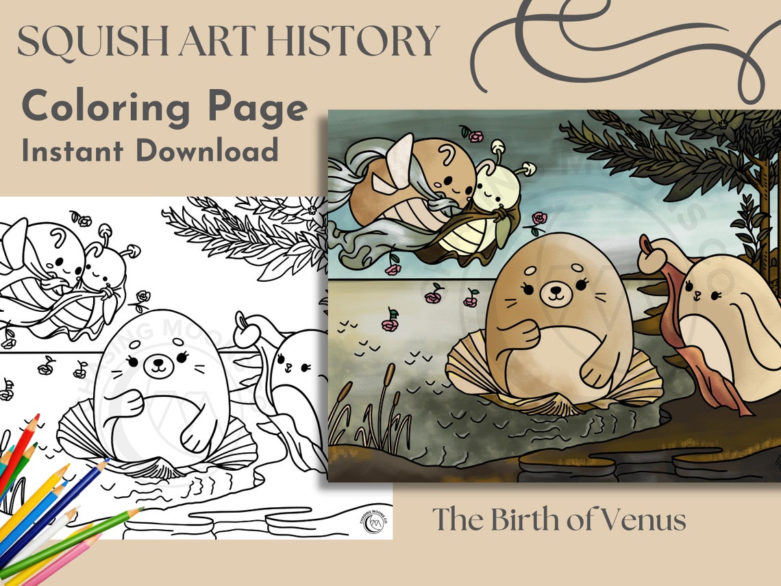 Squish Art History: Birth of Venus Coloring Page for Adults - Etsy
