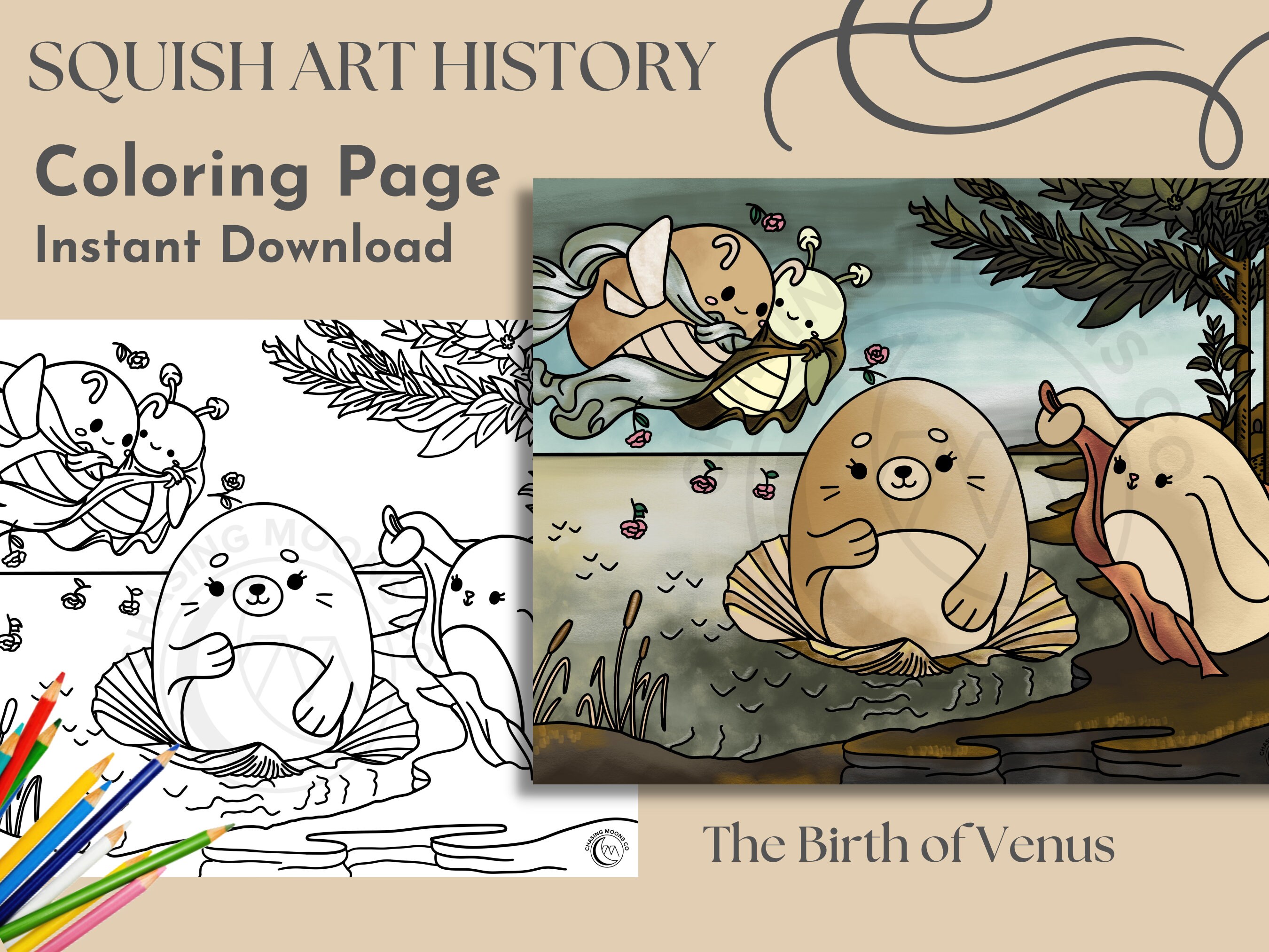 Squish Art History: Birth of Venus Coloring Page for Adults - Etsy