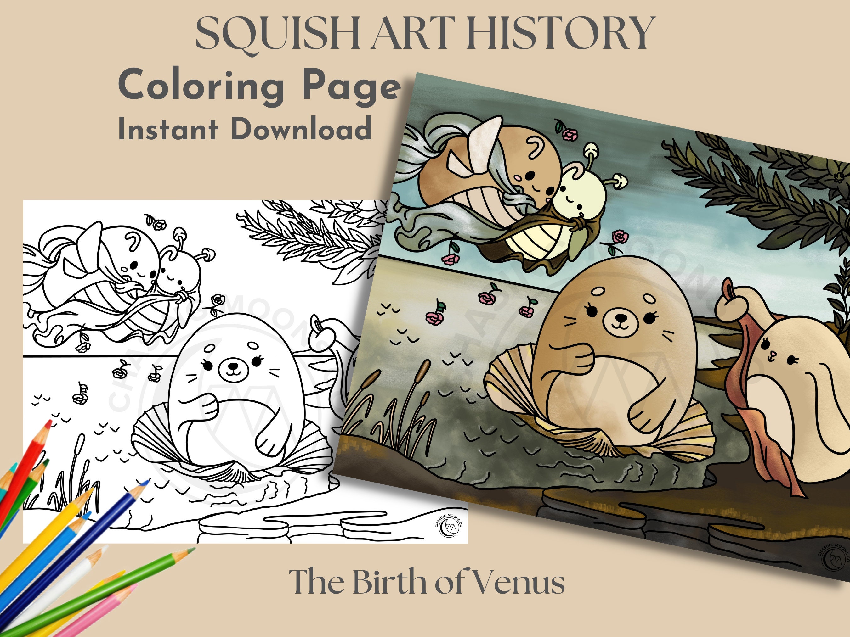 Squish Art History: Birth of Venus | Coloring Page for Adults ...