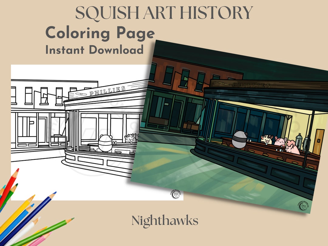 Squish Art History: Nighthawks | Coloring Page for Adults, Squishmallow Coloring Page, Famous ...