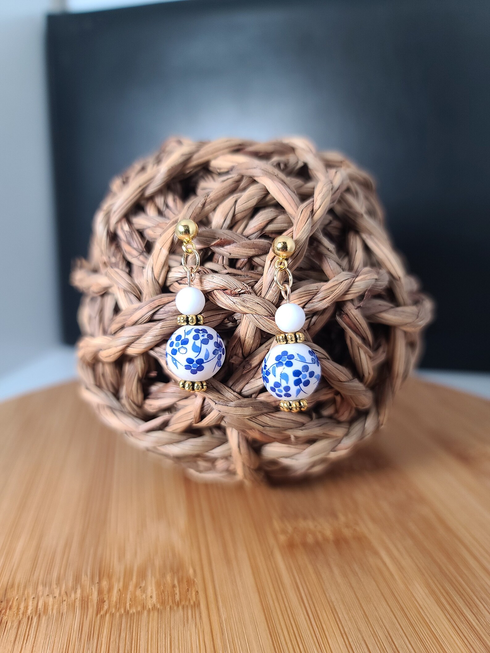 Delft Blue Earrings Handmade, Blue and White Chinoiserie Earrings ...