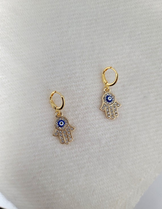 Nazar Boncu u Blue Evil Eye Earrings Gold Protection From Evil Mal De Ojo Earrings Witchy Gifts for Best Friend Hand of Hamsa Earrings Etsy