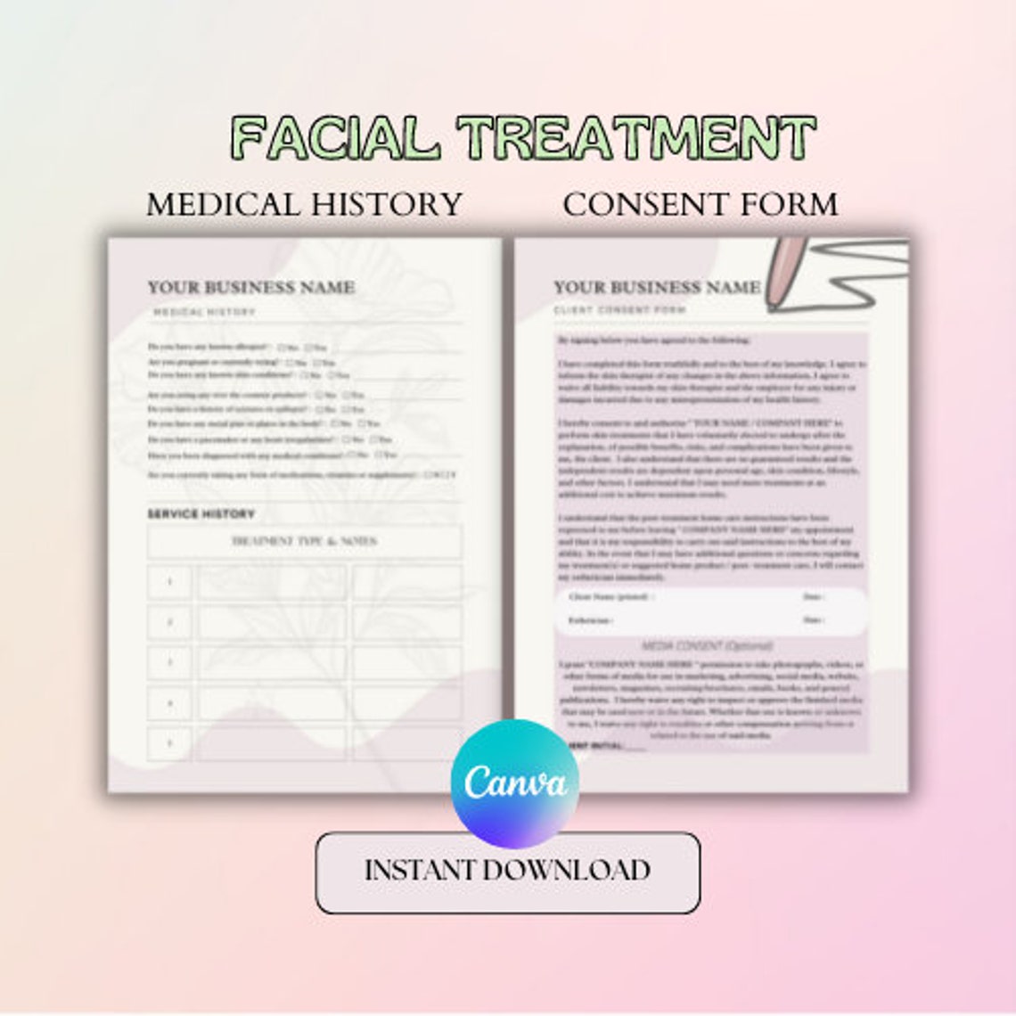 Facial Consent Forms | Skincare Template | Facial Intake Forms ...