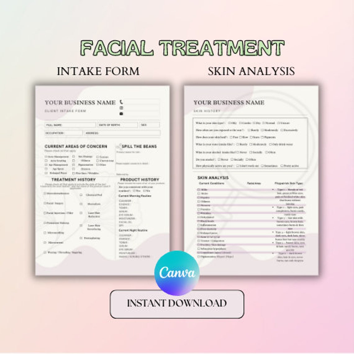 Facial Consent Forms | Skincare Template | Facial Intake Forms ...
