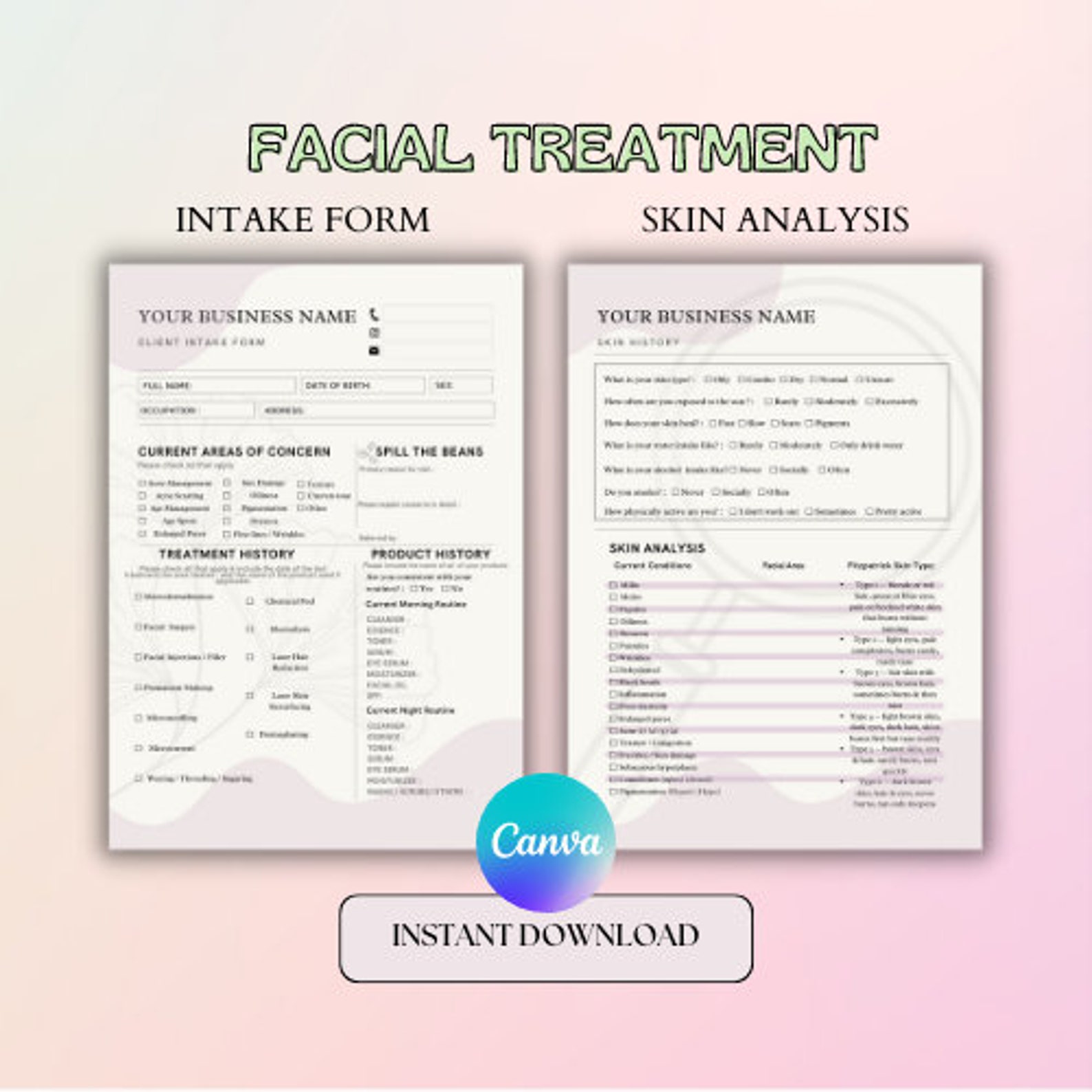 Facial Consent Forms | Skincare Template | Facial Intake Forms ...