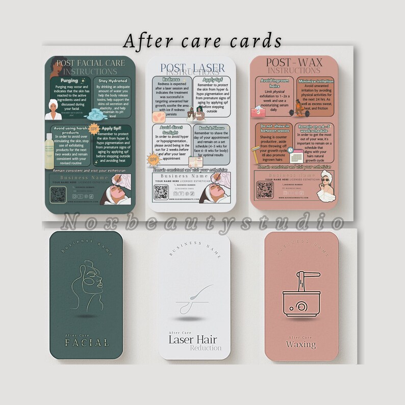 Editable After Care Cards Digital Templates for the Solo Esthetician ...